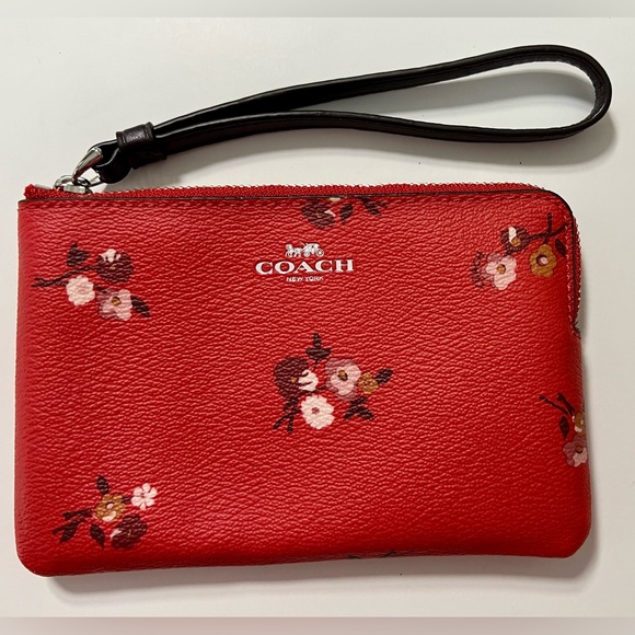 Coach | Bags | Nwt Coach Corner Zip Wristlet Bright Red Multi Silver ...